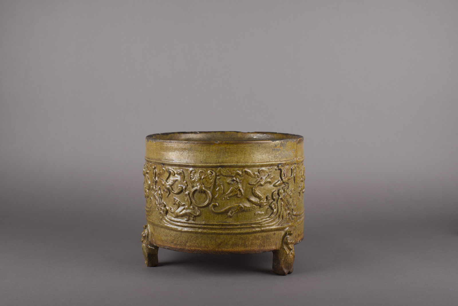 Tripod Incense Burner with Design of Mythical Animals in a Landscape ...