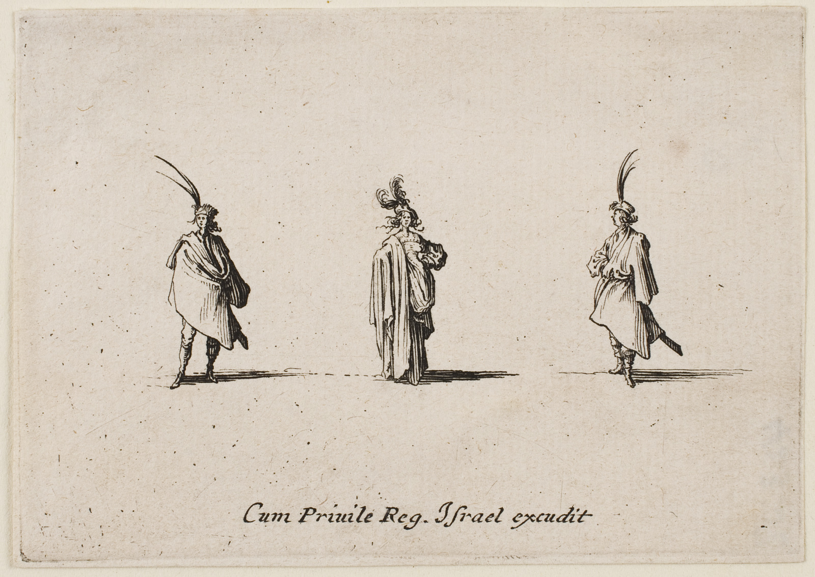 A Lady Wearing a Long Cloak over Right Shoulder between Two Men, from ...