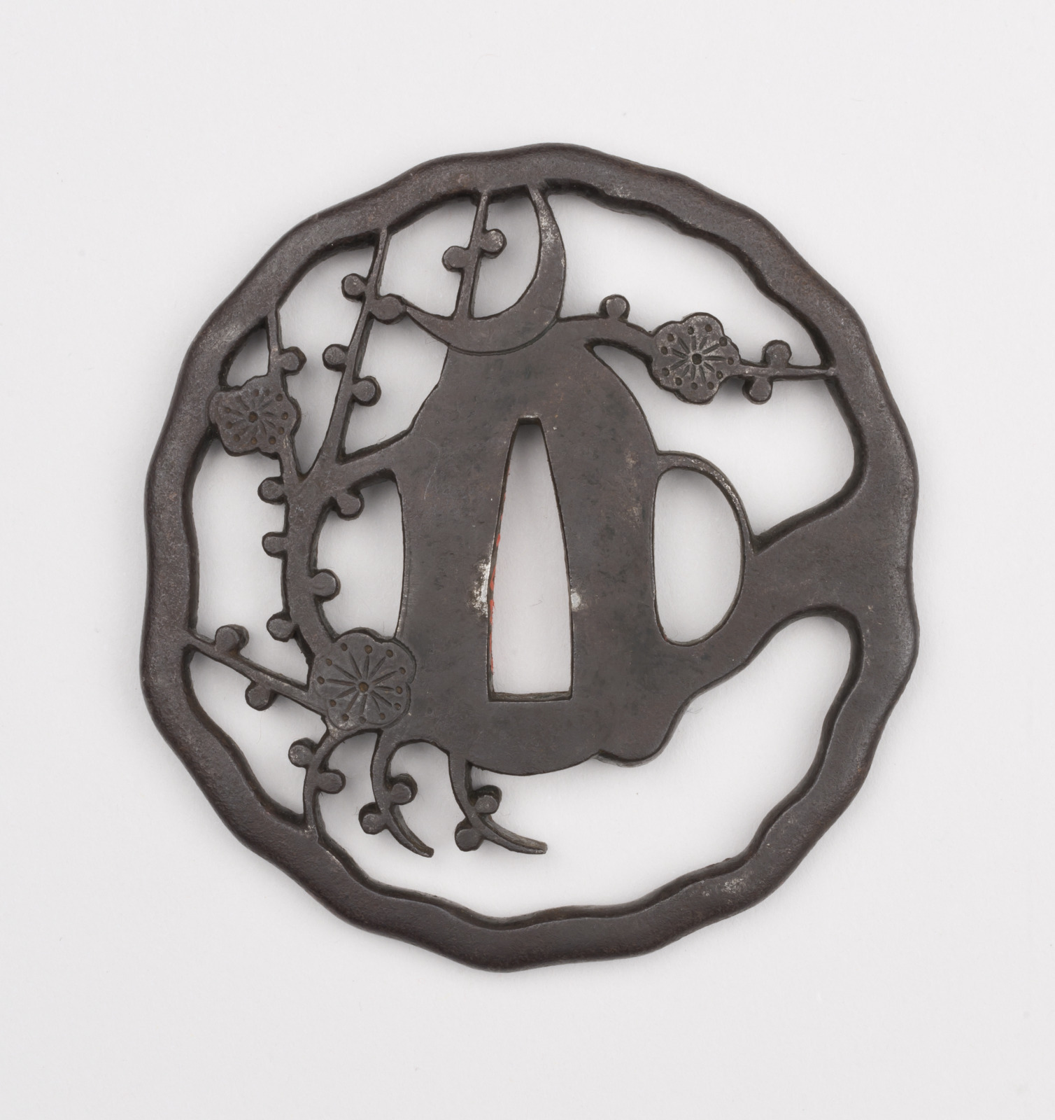 Sword Guard (tsuba) with Design of Prunus Flowers and Buds against ...