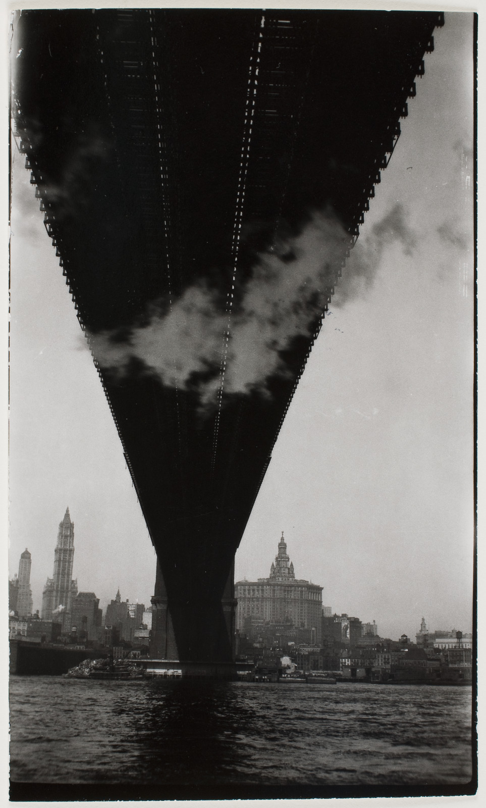 Brooklyn Bridge, skyline, smoke (from below) - Saint Louis Art Museum