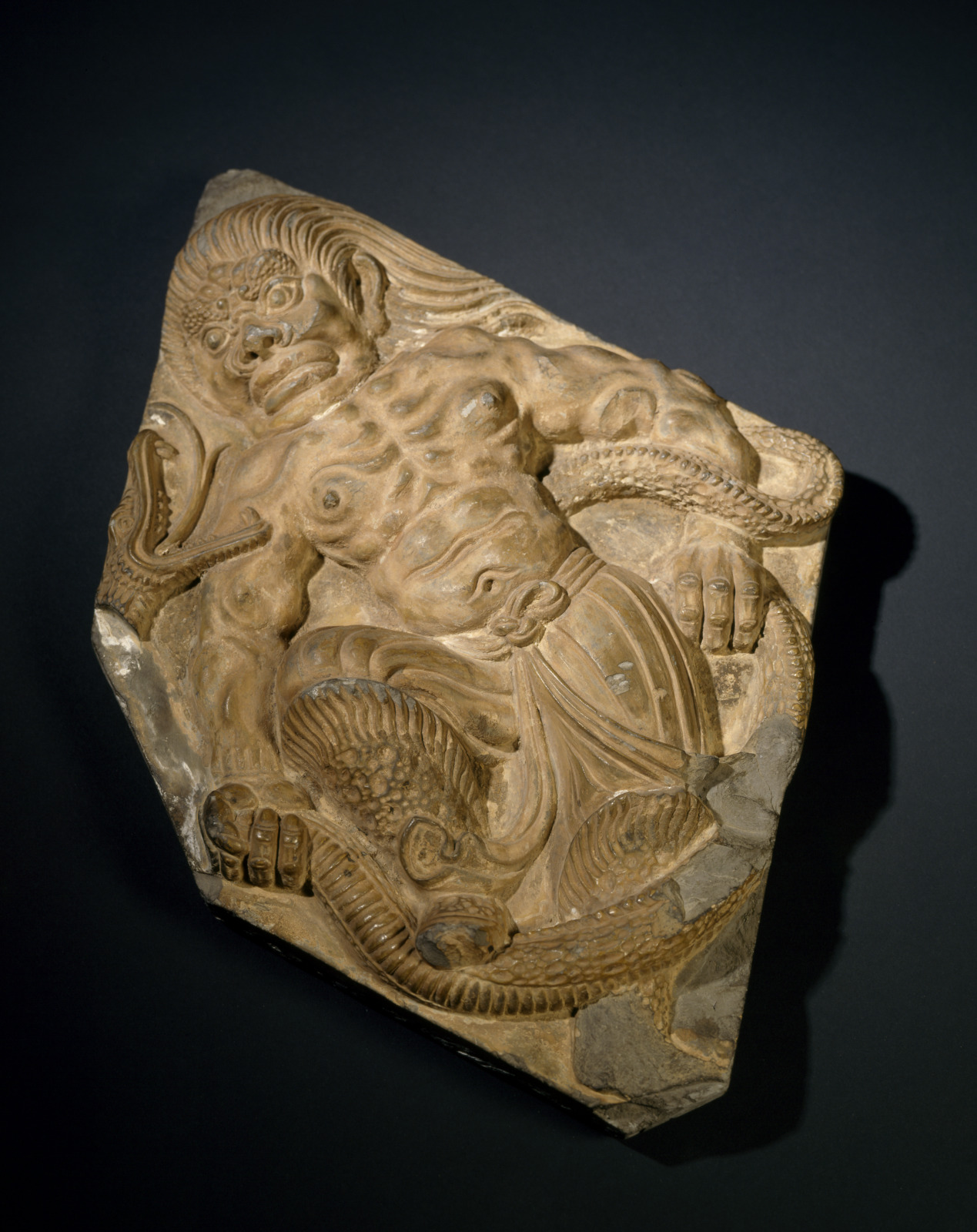 Lozenge-Shaped Architectural Tile with Design of Guardian and Serpent ...