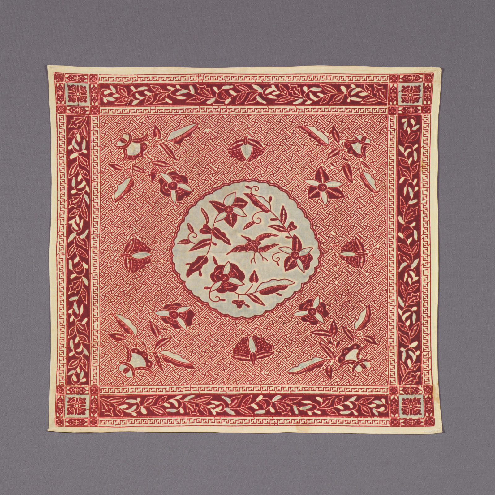 Woman's Handkerchief (saputangan) with Design of Flowers, Birds, and ...